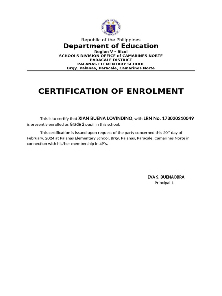 Certificate of Enrolment | PDF