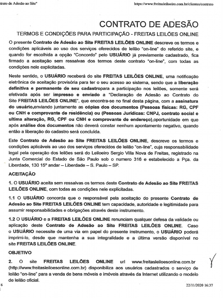 Contrato Adesão Leilão | PDF