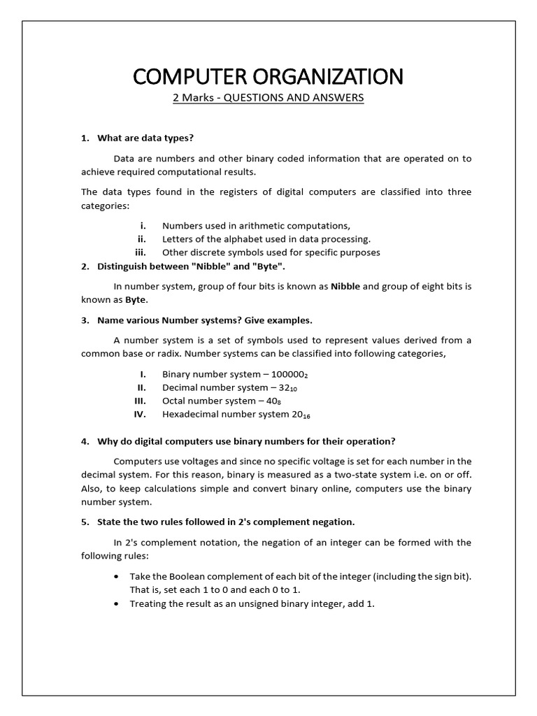 Computer Organization - 2 Marks | PDF | Numbers | Computer Engineering