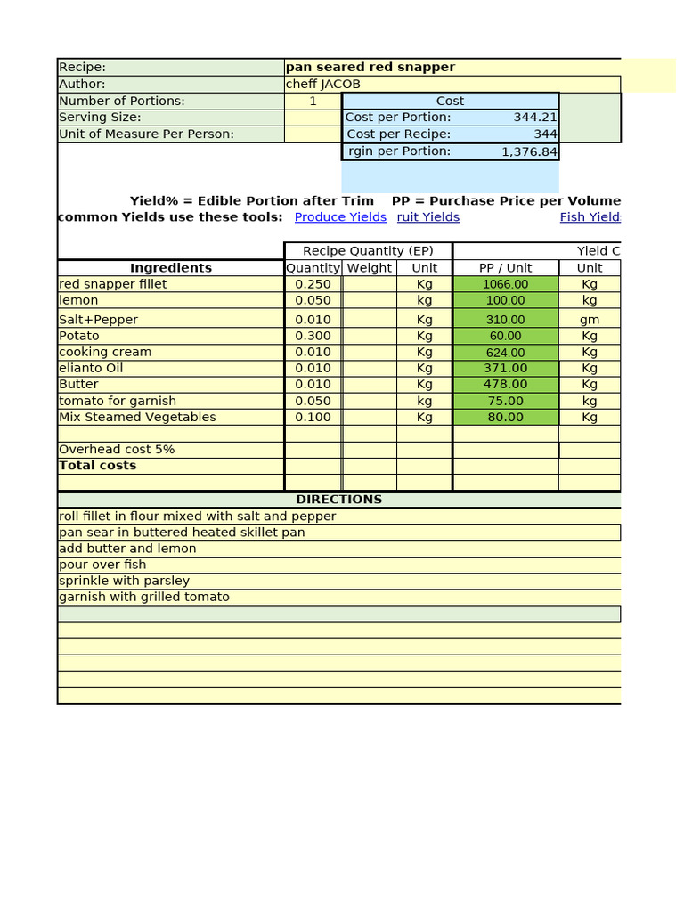 Menu Costing for Chef Jacob's Recipes | PDF | Cooking | Pasta