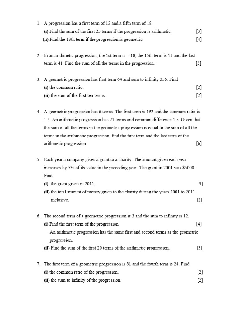Progression Problems: Arithmetic & Geometric | PDF | Circle ...