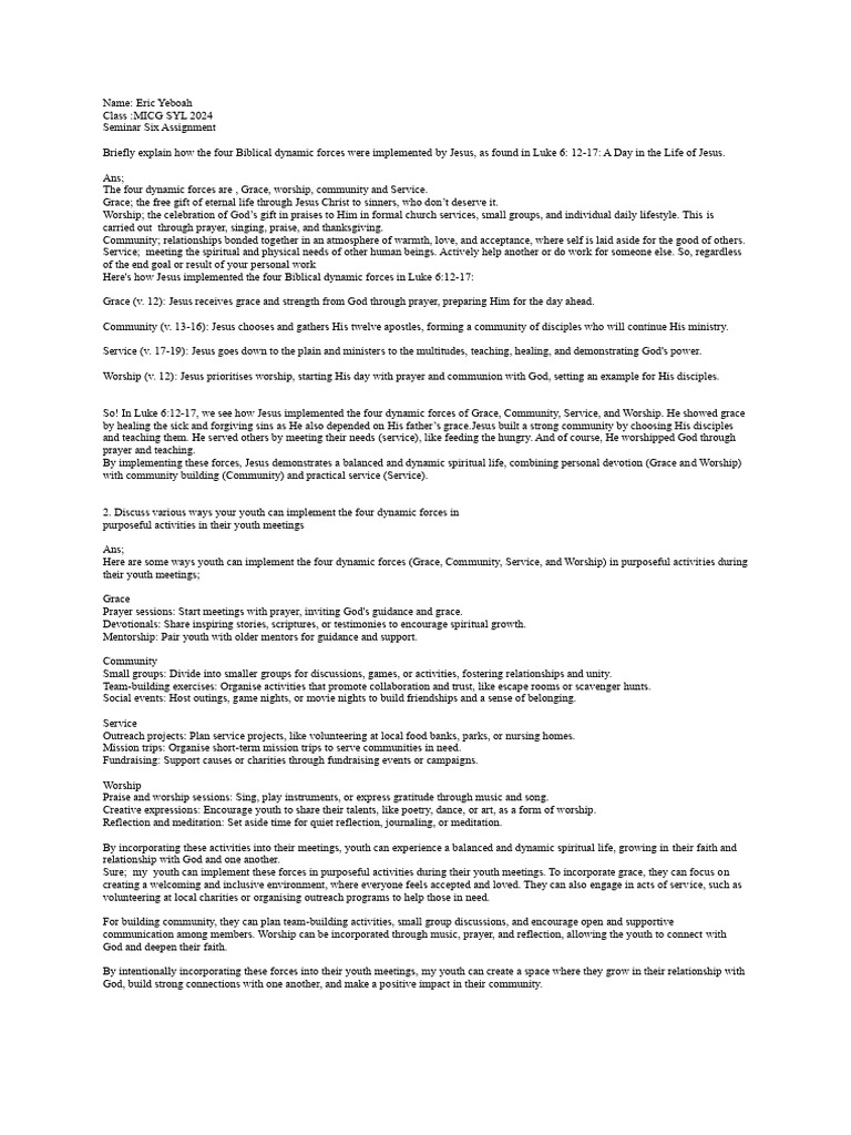 Seminar 6 Assignment Copy 2 | PDF | Jesus | Grace In Christianity