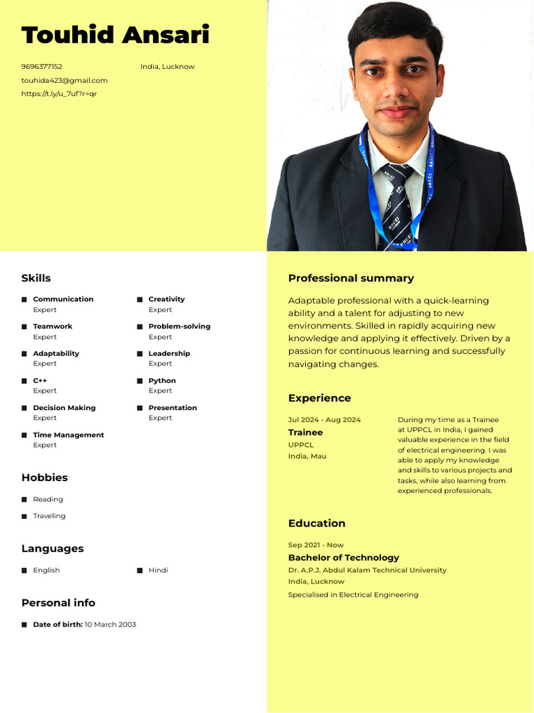 My resume (3) | PDF | Cognition | Learning