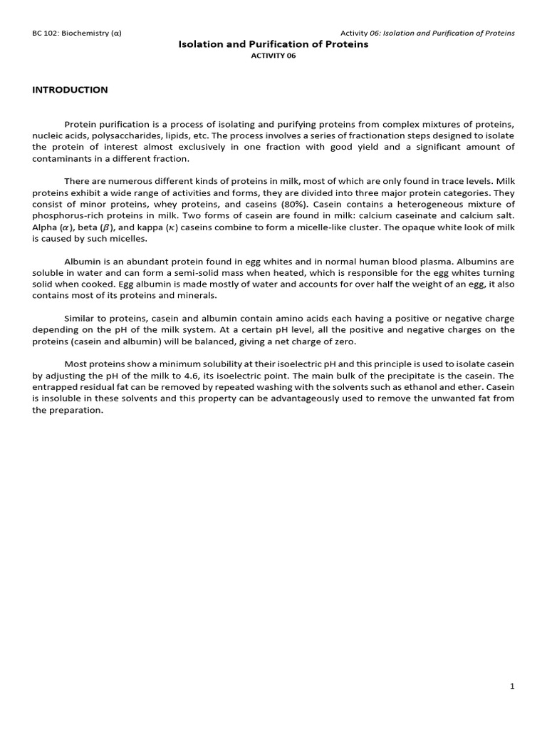BioChem 102 Act 06 Proteins I5 | PDF | Proteins | Milk