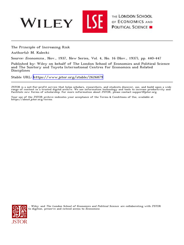 Kalecki PrincipleIncreasingRisk 1937 | PDF | Interest | Economic ...