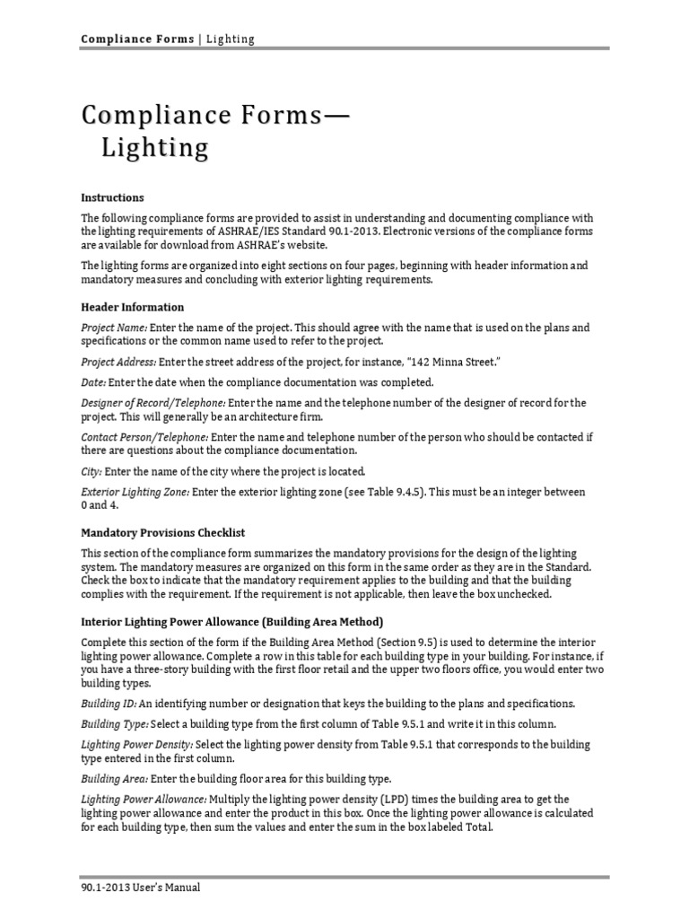 Lighting Compliance Form 2013 | PDF | Lighting | Fluorescent Lamp