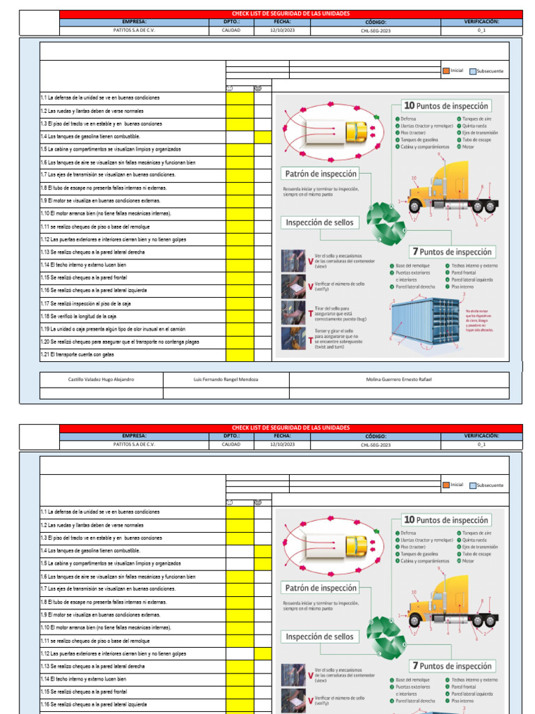 Check List de Seguridad de Las Unidades | PDF | Camión | Motores