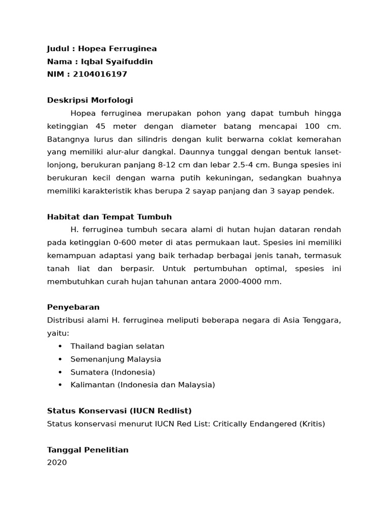Hopea Feeruginea - Iqbal Syaifuddin - 2104016197 | PDF | Sains & Matematika