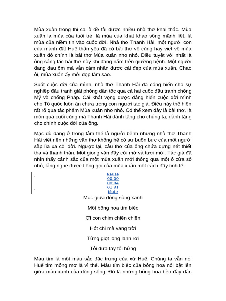 Phan Tich Mua Xuan Nho Nho | PDF