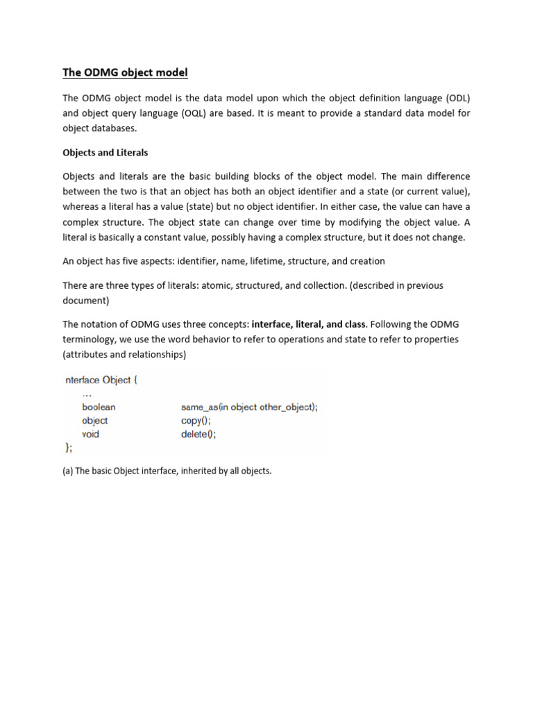 The ODMG Object Model: Objects and Literals | PDF | Inheritance (Object ...