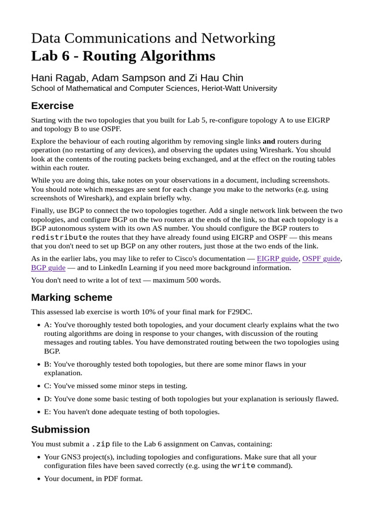 F29DC 2024 Lab 6 - Routing Algorithms | PDF | Routing | Router (Computing)