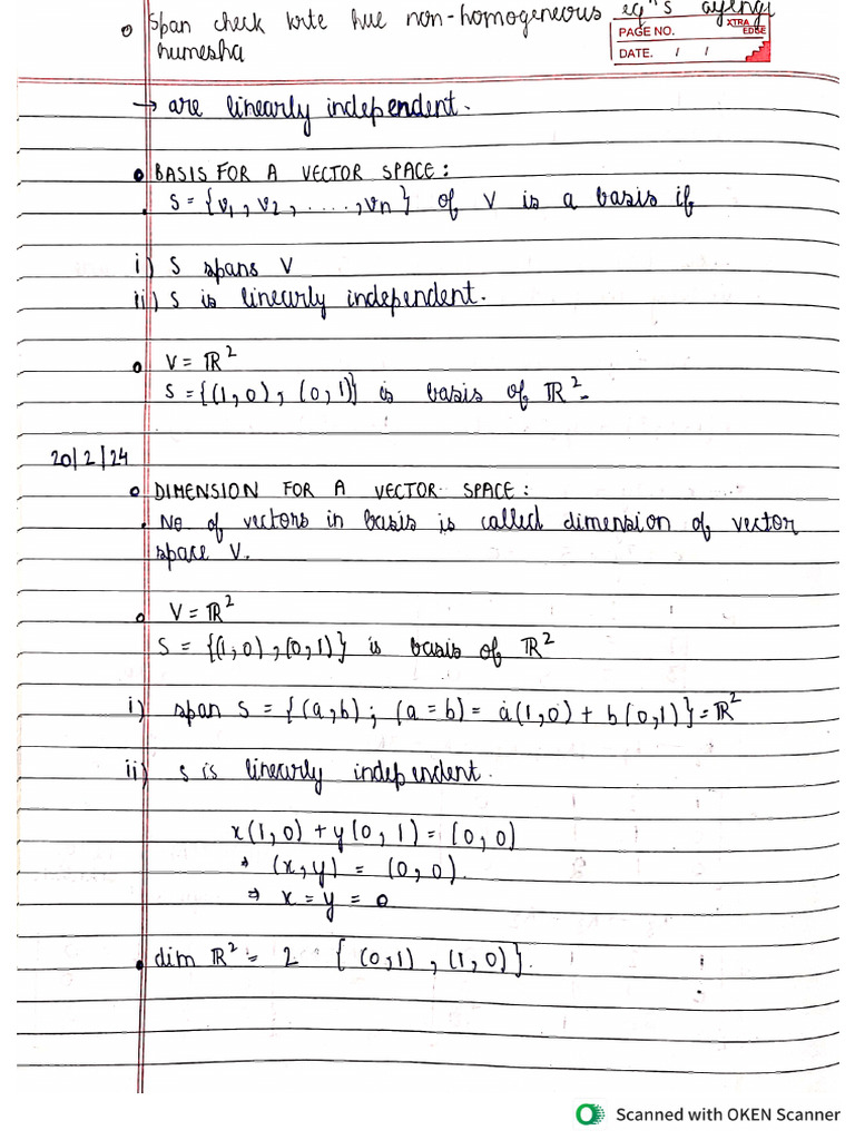 Linear Algebra Notes 20 Feb 2024 | PDF