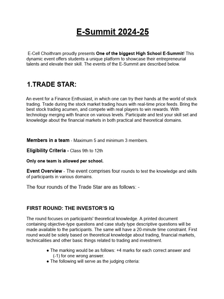 E-Summit 2024-25: High School Entrepreneurship | PDF