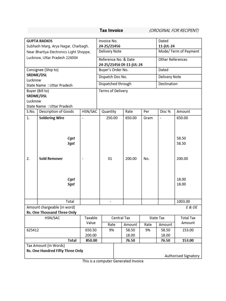 Tax Invoices for Gupta Radios & Subhash Mill Stores | PDF | Invoice ...