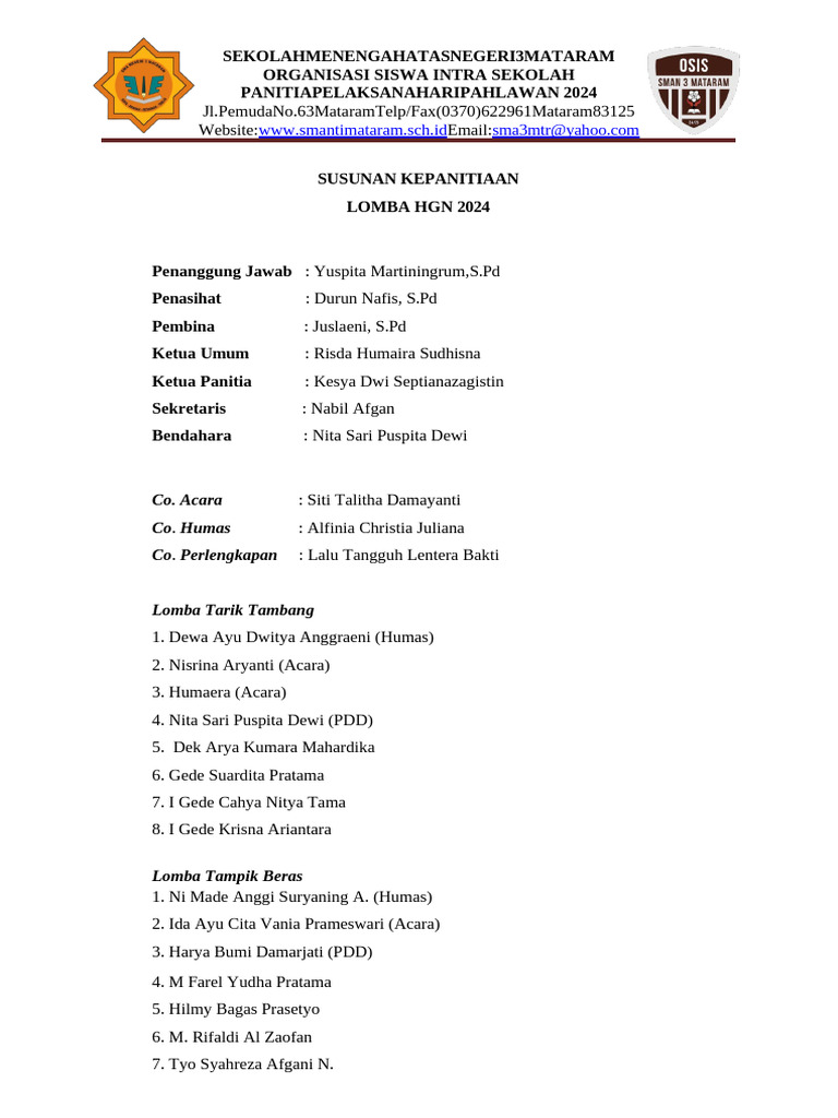 Kepanitiaan Mata Lomba HGN 2024 | PDF