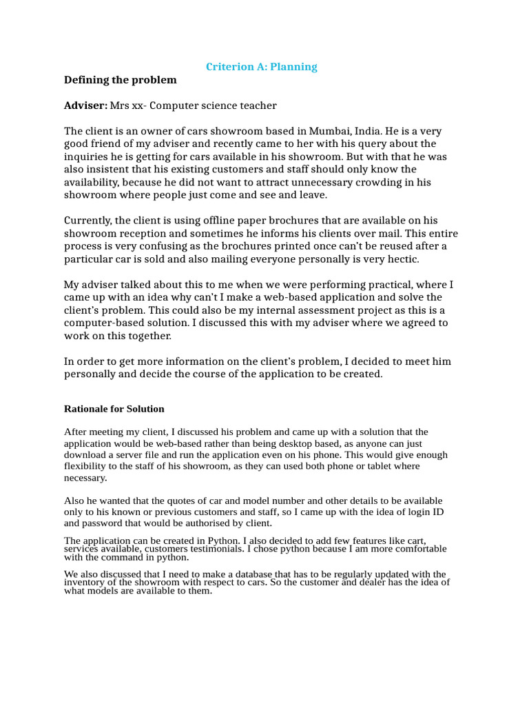 Crit A Planning | PDF