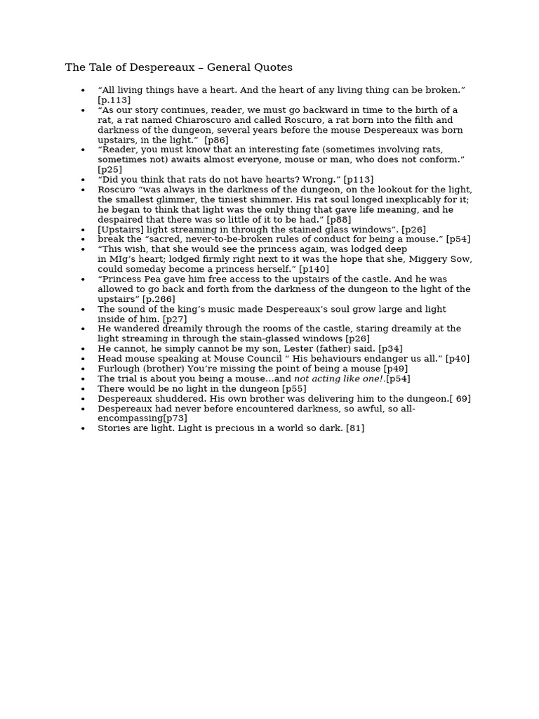 The Tale of Despereaux - General Quotes | PDF | Classics | General Fiction