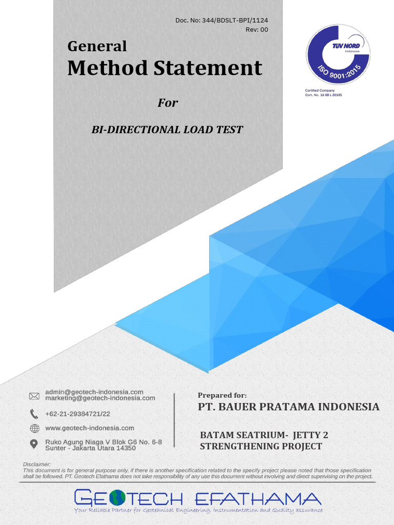 Metode Kerja Umum Bi-Directional Load Test - Batam Seatrium - Jetty 2 ...