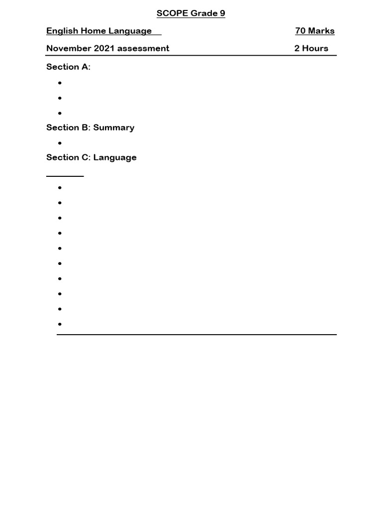 Grade 9 Eng HL Nov Scope | PDF