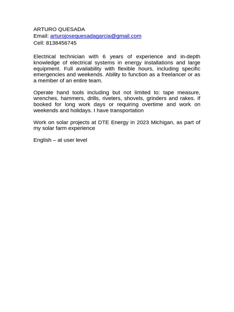 Arturo Quesada CV | PDF | Career & Growth | Technology & Engineering