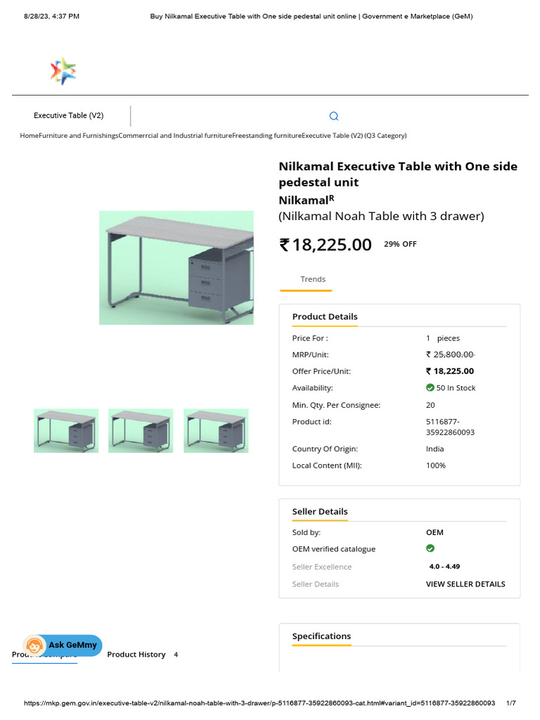 Buy Nilkamal Executive Table With One Side Pedestal Unit Online ...