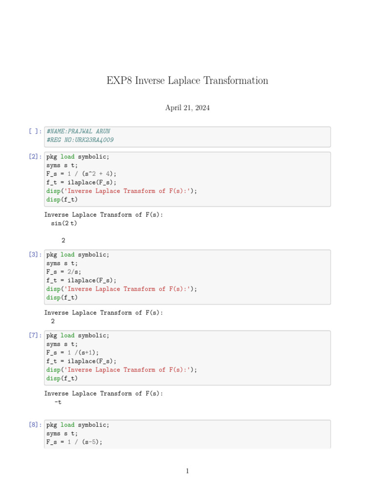 EXP8 Inverse Laplace Transformation | PDF | Teaching Methods ...