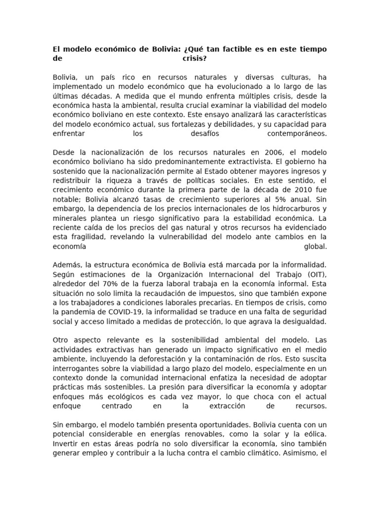 El Modelo Económico de Bolivia | PDF | Sustentabilidad | Bolivia