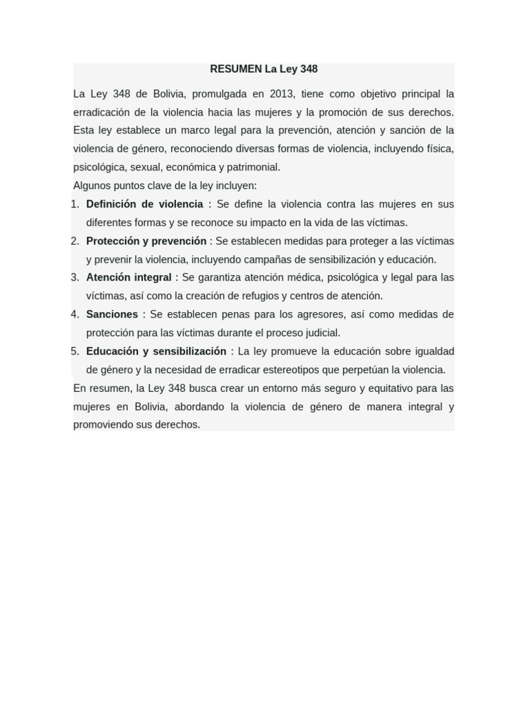 RESUMEN La Ley 348 | PDF | Política | Estilo de vida