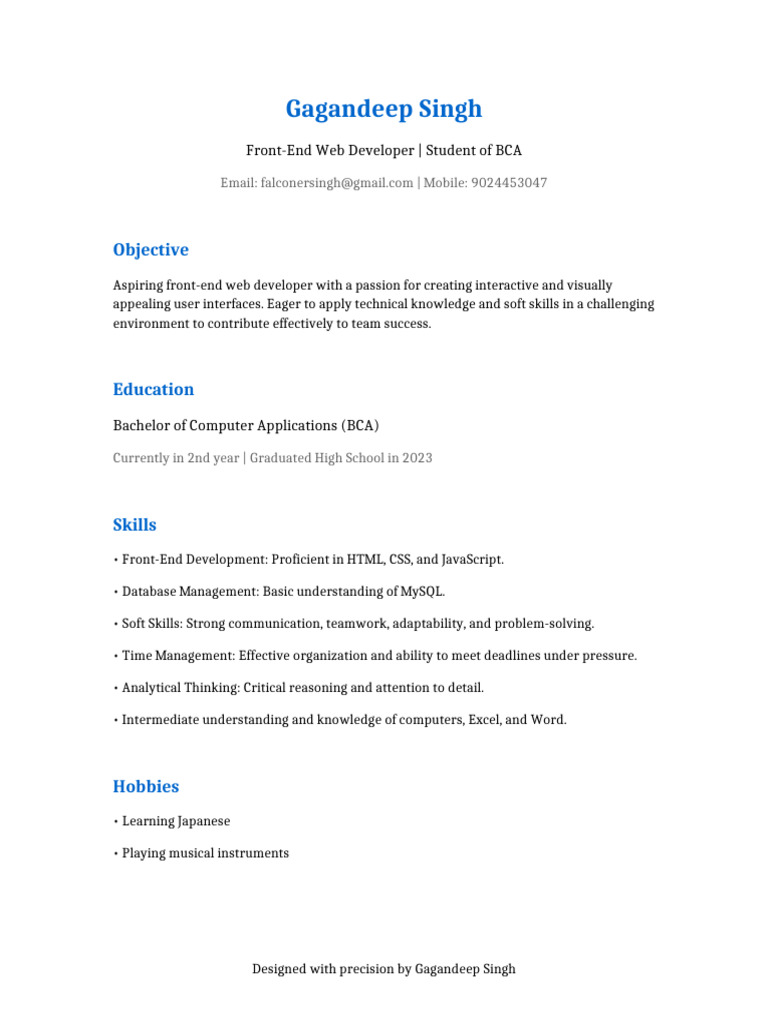 Gagandeep Singh Resume Final | PDF | Career & Growth