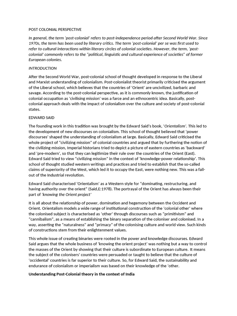 Understanding Post-Colonial Theory | PDF | Postcolonialism | Colonialism