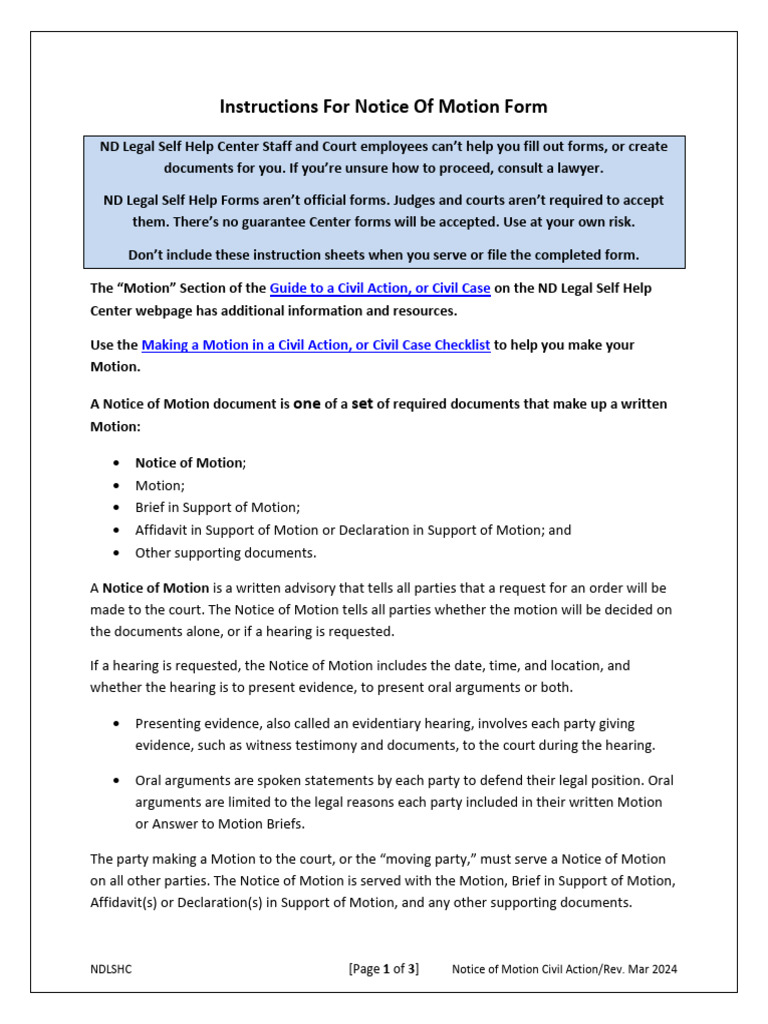 Notice of Motion Instructions Guide | PDF | Lawsuit | Affidavit