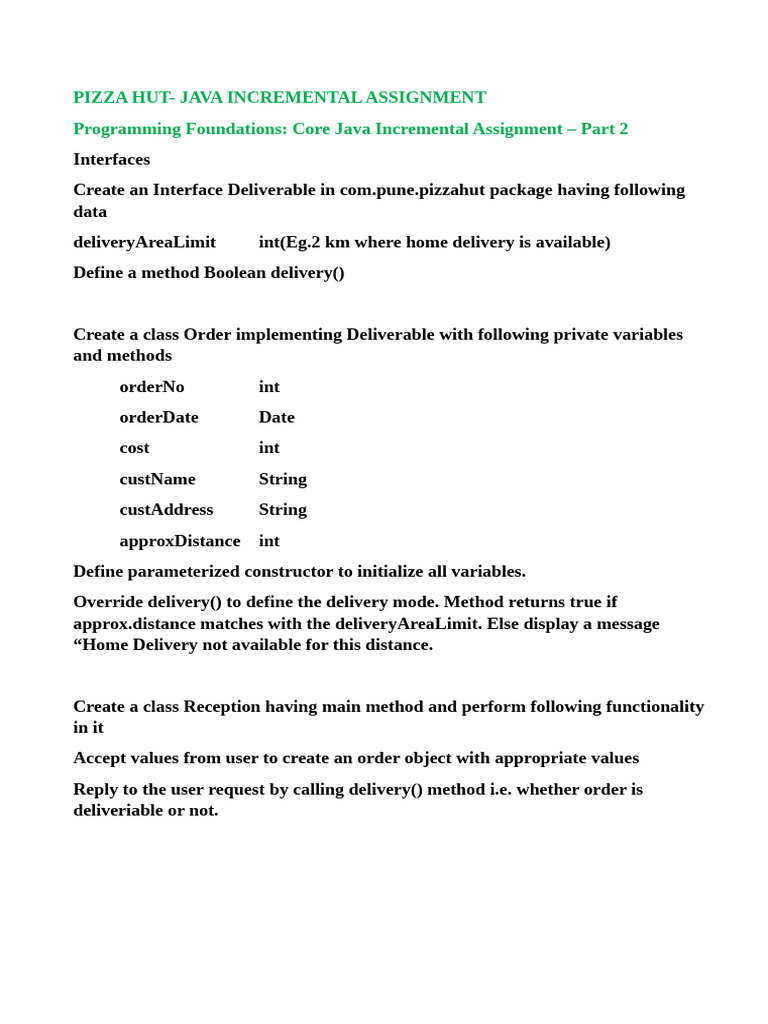 Pizza Hut Assignment Part 2 Pdf Method Computer Programming Class Computer Programming