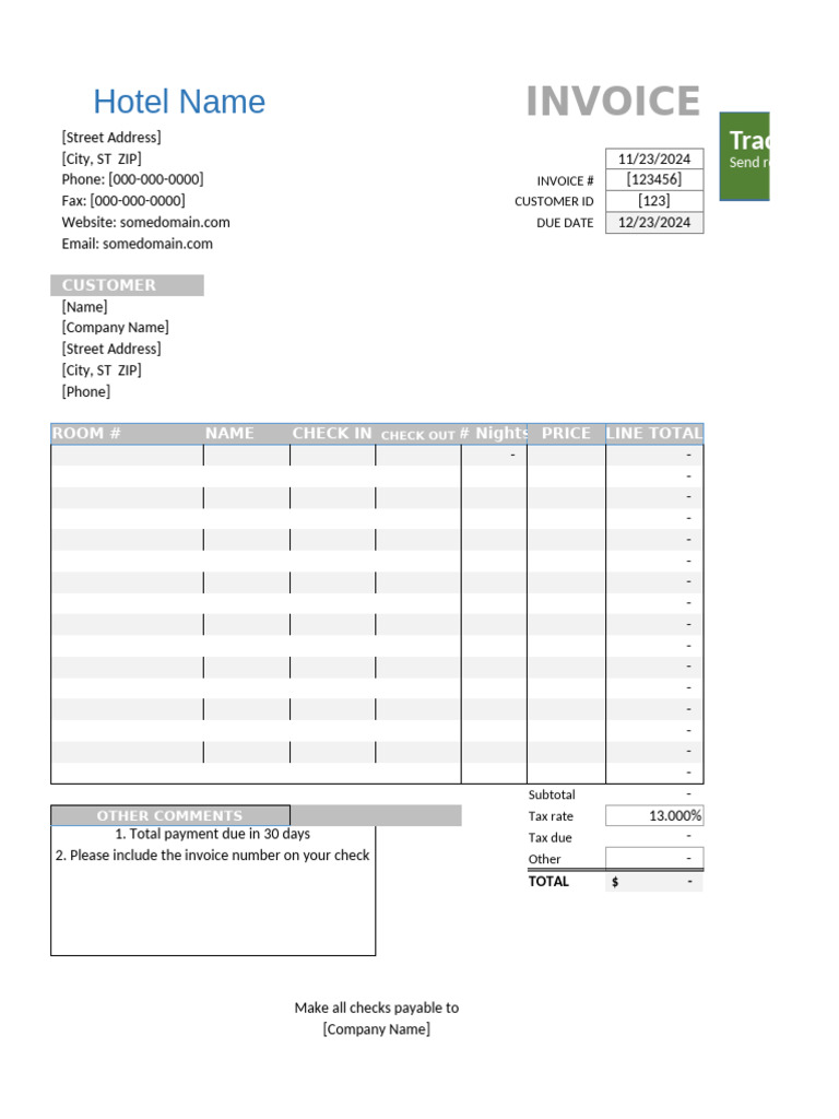 Hotel Invoice for Customer Payment | PDF