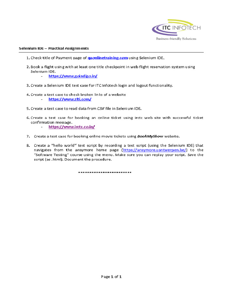 Self-Practice Selenium IDE Assignment | PDF