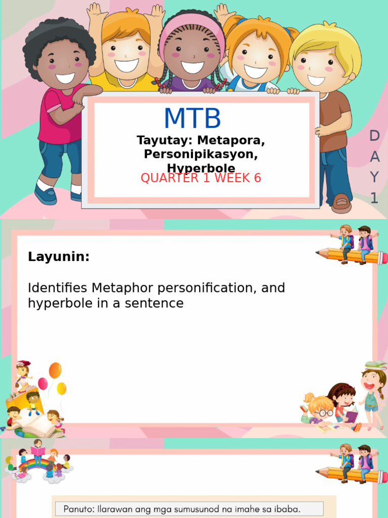 Tayutay: Metapora, Personipikasyon, Hyperbole: Quarter 1 Week 6 | PDF