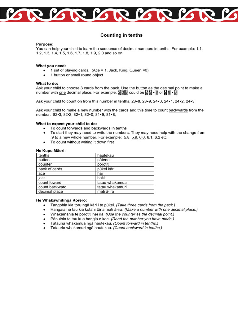 Counting in Tenths Activity | PDF | Teaching Methods & Materials