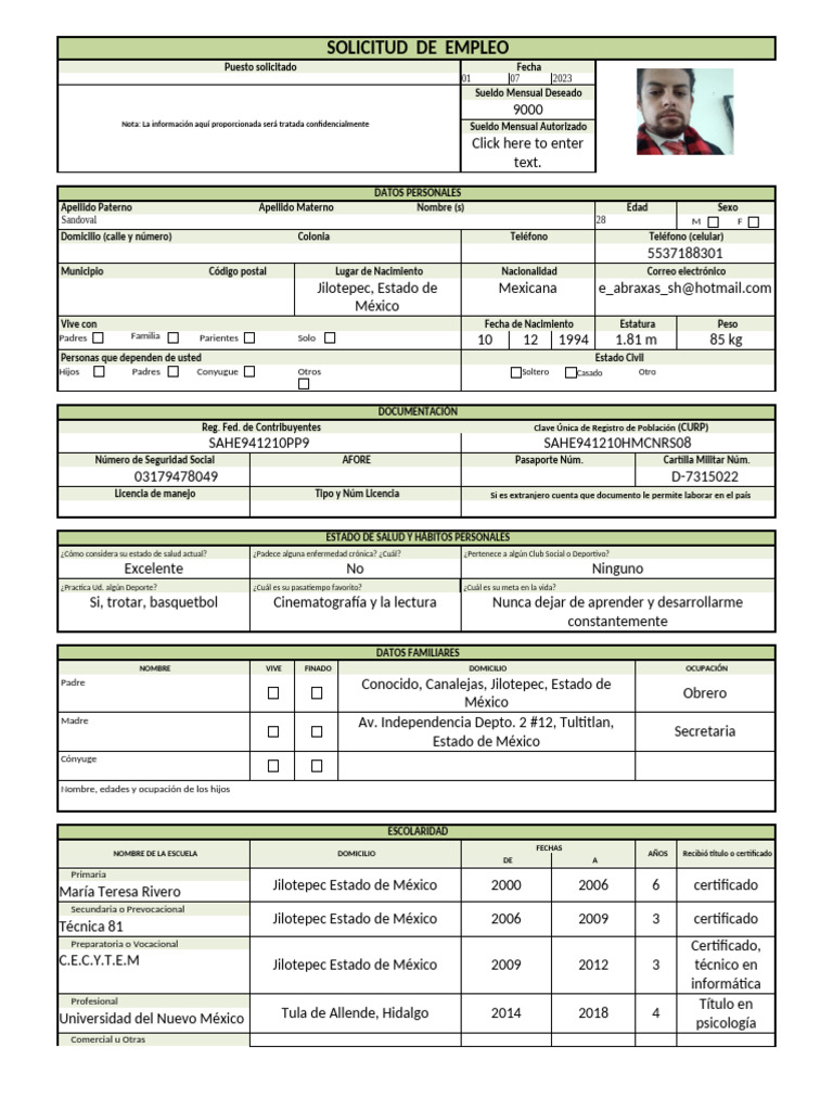 Solicitud de Empleo | PDF