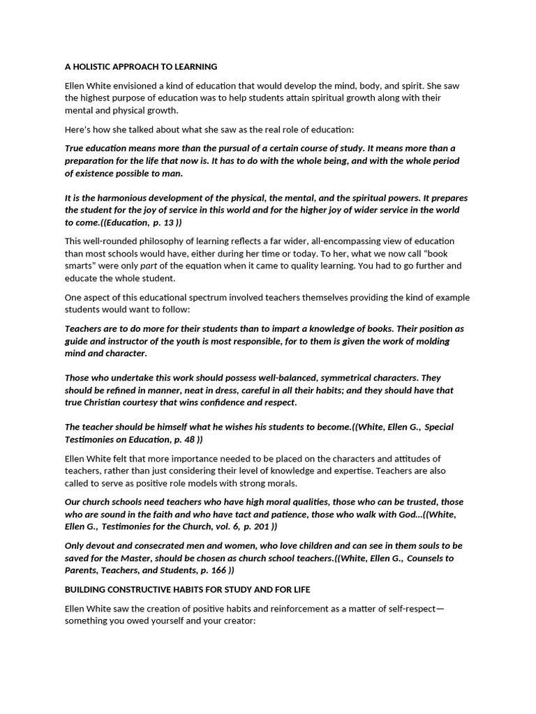 A Holistic Approach To Learning | PDF | Teachers | Soul