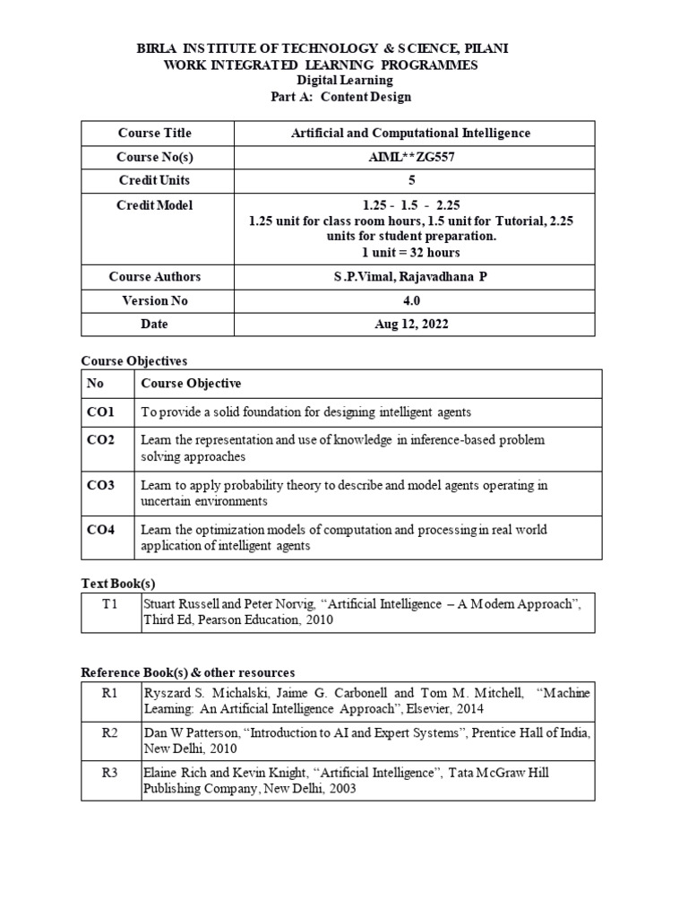 Artificial and Computational Intelligence - AIML ZG557 | PDF | Bayesian ...