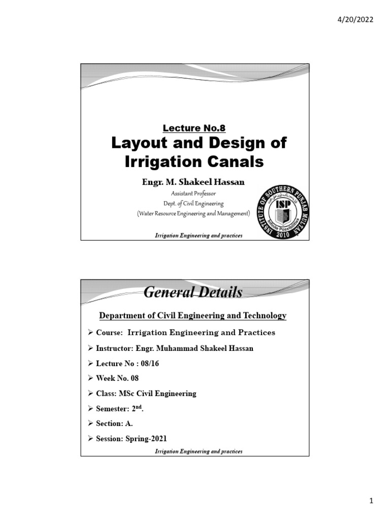 Irrigation Canal Design Overview | PDF | Drainage Basin | Canal