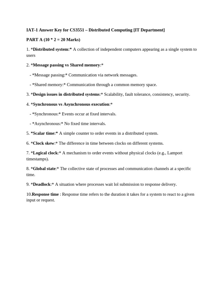 DC ans key | PDF | Distributed Computing | Message Passing