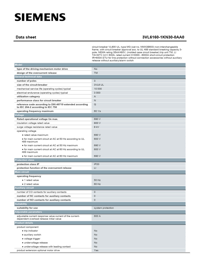 3VL61601KN300AA0 Datasheet En | PDF | Components | Electrical Engineering