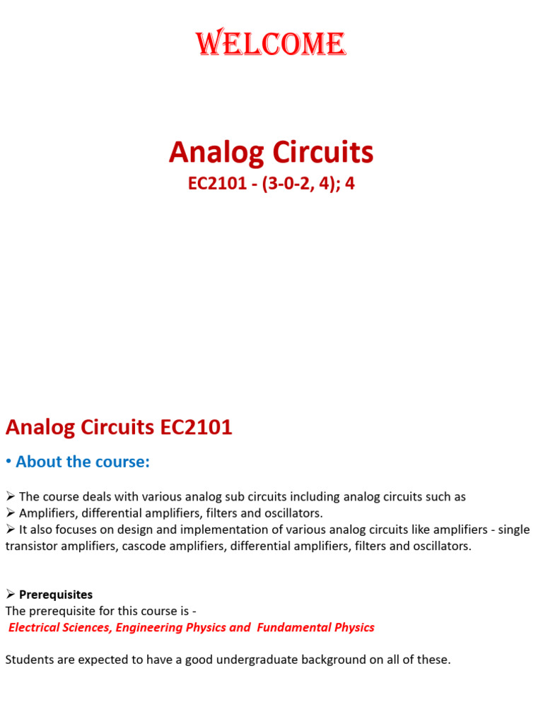 Lecture-1 Course Orientation - Analog | PDF | Amplifier | Electronic Oscillator