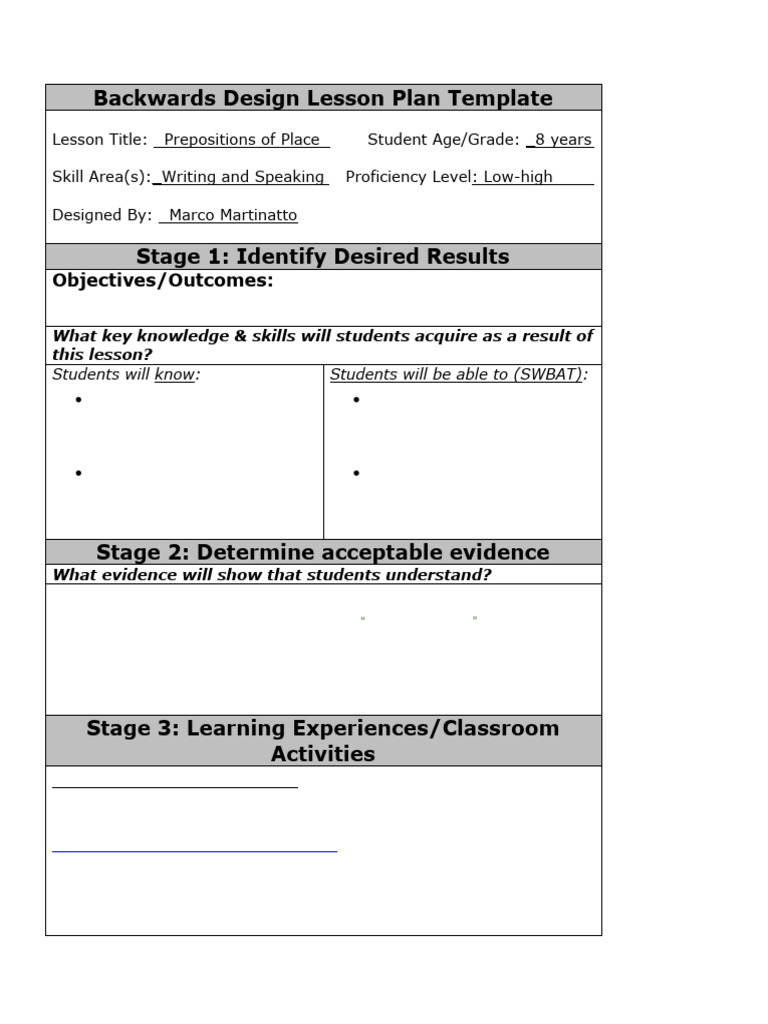Backwards Design Lesson Plan Template Marco | PDF