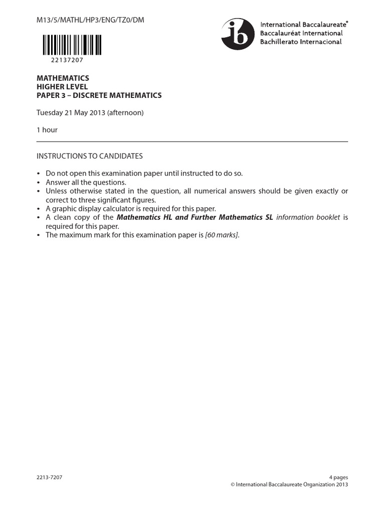 Mathematics Paper 3 Discrete Mathematics HL | PDF | Discrete Mathematics | Theoretical Computer ...