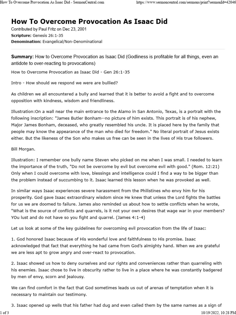 Overcoming Provocation Like Isaac | PDF | Isaac | God