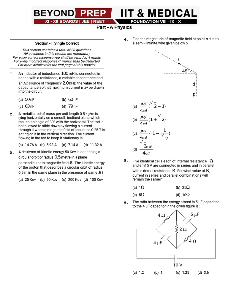 VGP Physics JEE Mains 22 Jul 2023 | PDF | Capacitor | Electrical Resistance And Conductance