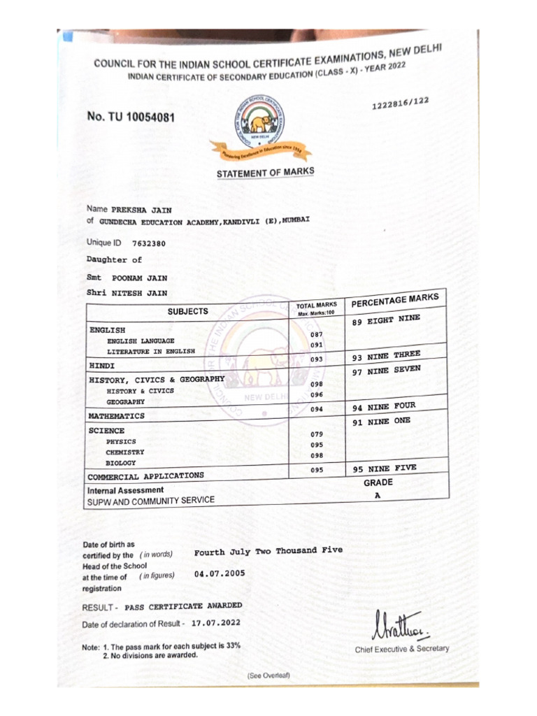 Council For The Indian School Certificate Examinations, New Delhi | PDF