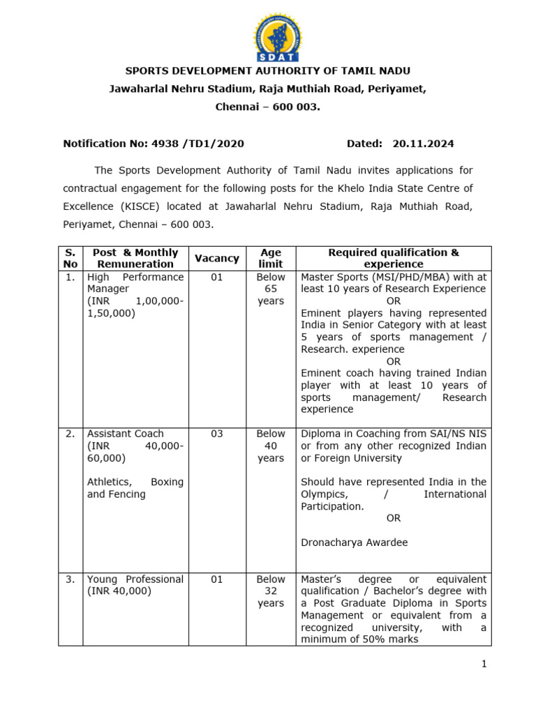 SDAT Job Notification 2024 | PDF | Physical Therapy | Massage