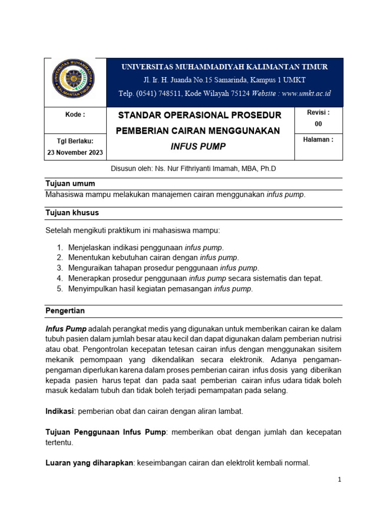 Panduan Infus Pump untuk Mahasiswa | PDF